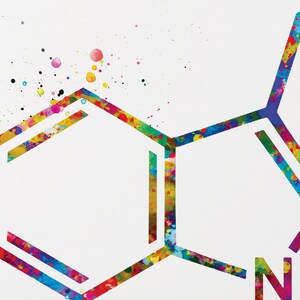 Serotonin Molecule Watercolor Print Medical Art Happiness Molecule ...