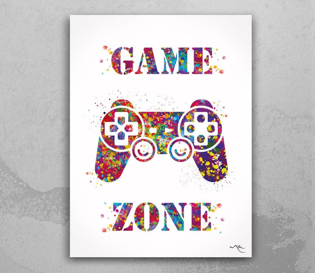 Game Zone Gamers Art Watercolor Print Joystick Game Room Decor Wall Art ...