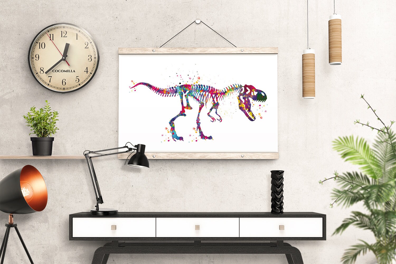 T-rex Dinosaur Skeleton Trex Dino Watercolor Print Boy Gift | Etsy