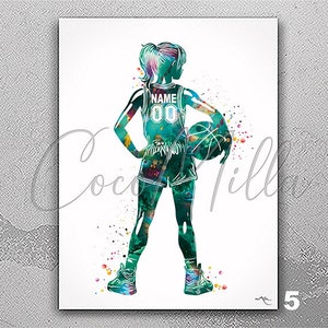 Personalized Female Basketball Player Watercolor Print Gift Girl ...