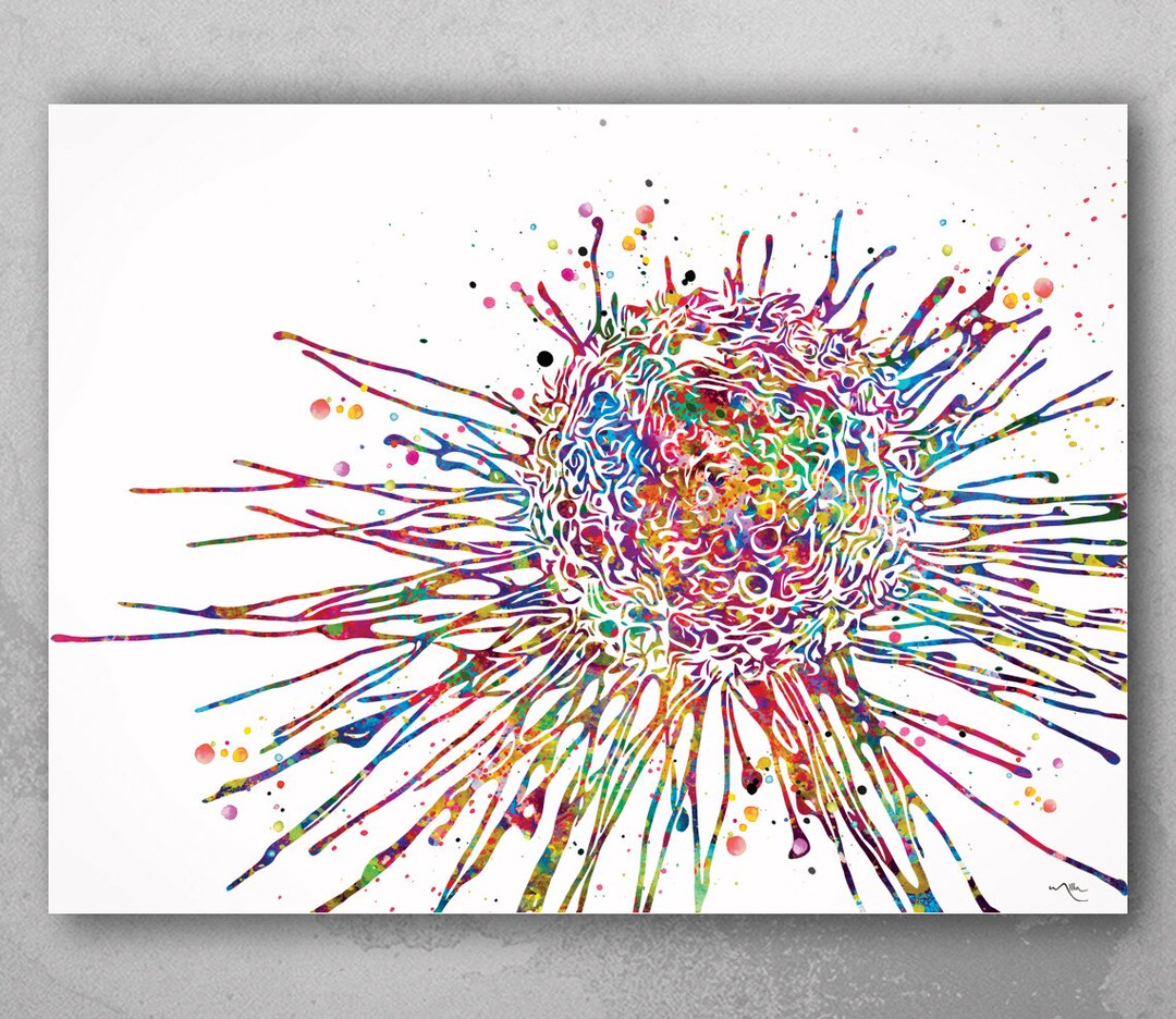 Cancer Cell Watercolor Print Medical Art Science Histology T-cells ...