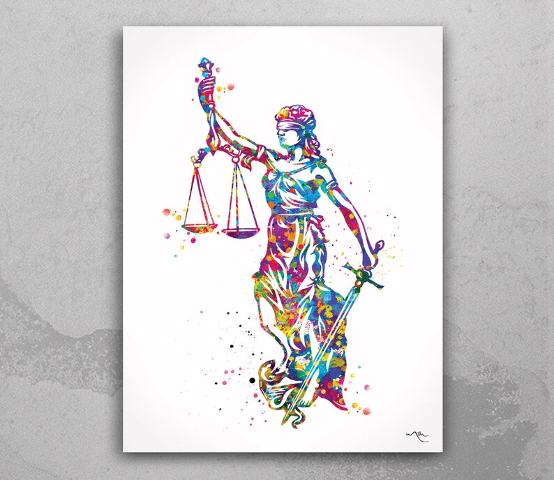 Lady Justice Art Watercolor Print Scales of Justice Lawyer | Etsy