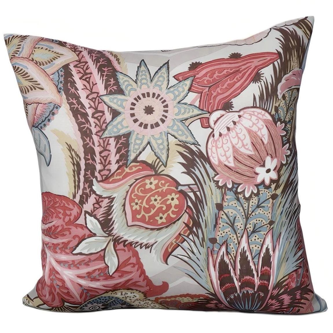 Schumacher Zanzibar Pink Pillow Cover: Art Deco Floral Cotton, Custom ...