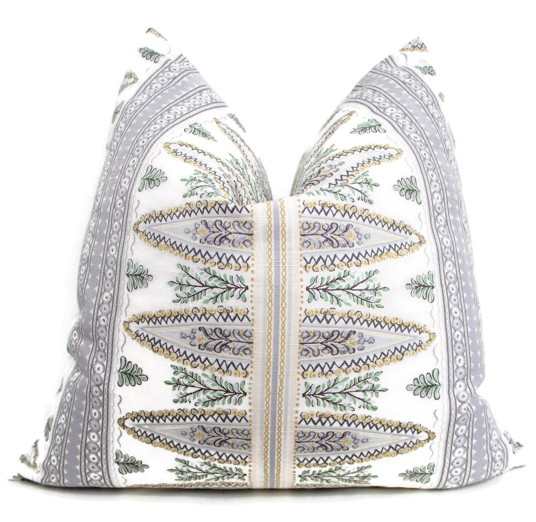 Gray and White Pillow Cover, Fabricut "garden Row" Pillow Cover in Dusty Miller, Euro Sham ...