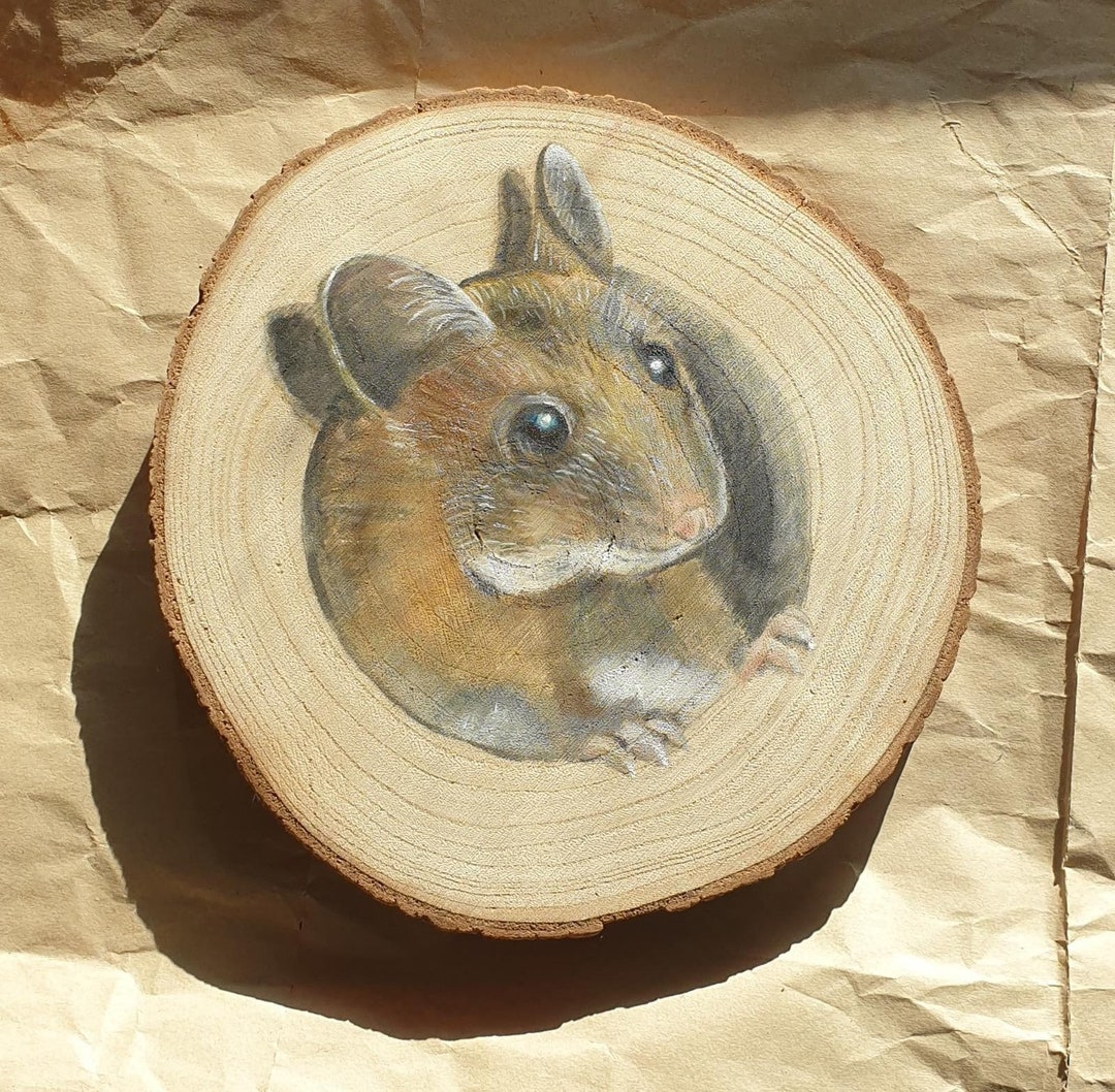 Cute Mouse Peeping Out of a Hole- Oil Paint Painting on Wood - Etsy