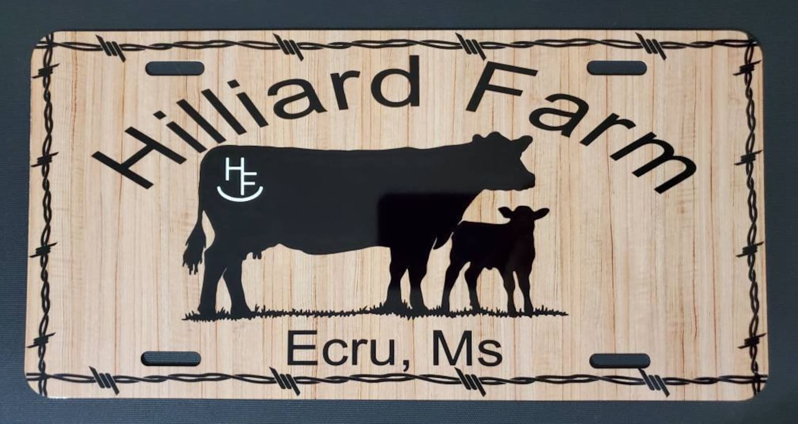 Custom Barnwood Farm License Plate With Cow Calf Pair. Add Your Farm ...