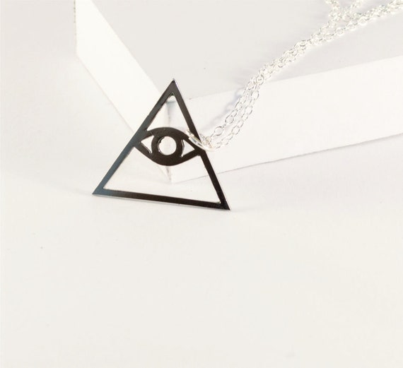 Eye in triangle Necklace Sterling silver chain Illuminati Illuminati ...