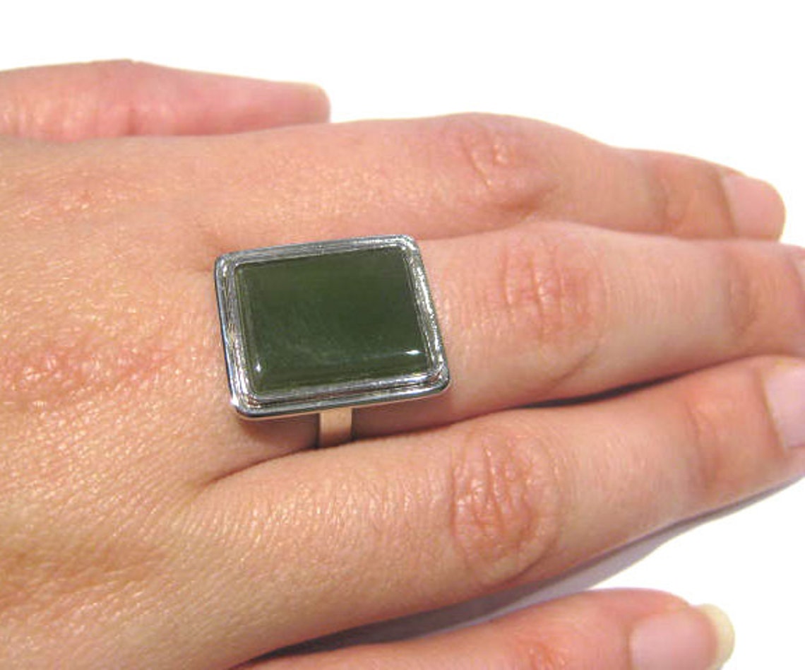 Green Jade Ring Silver 925% Handmade - Etsy