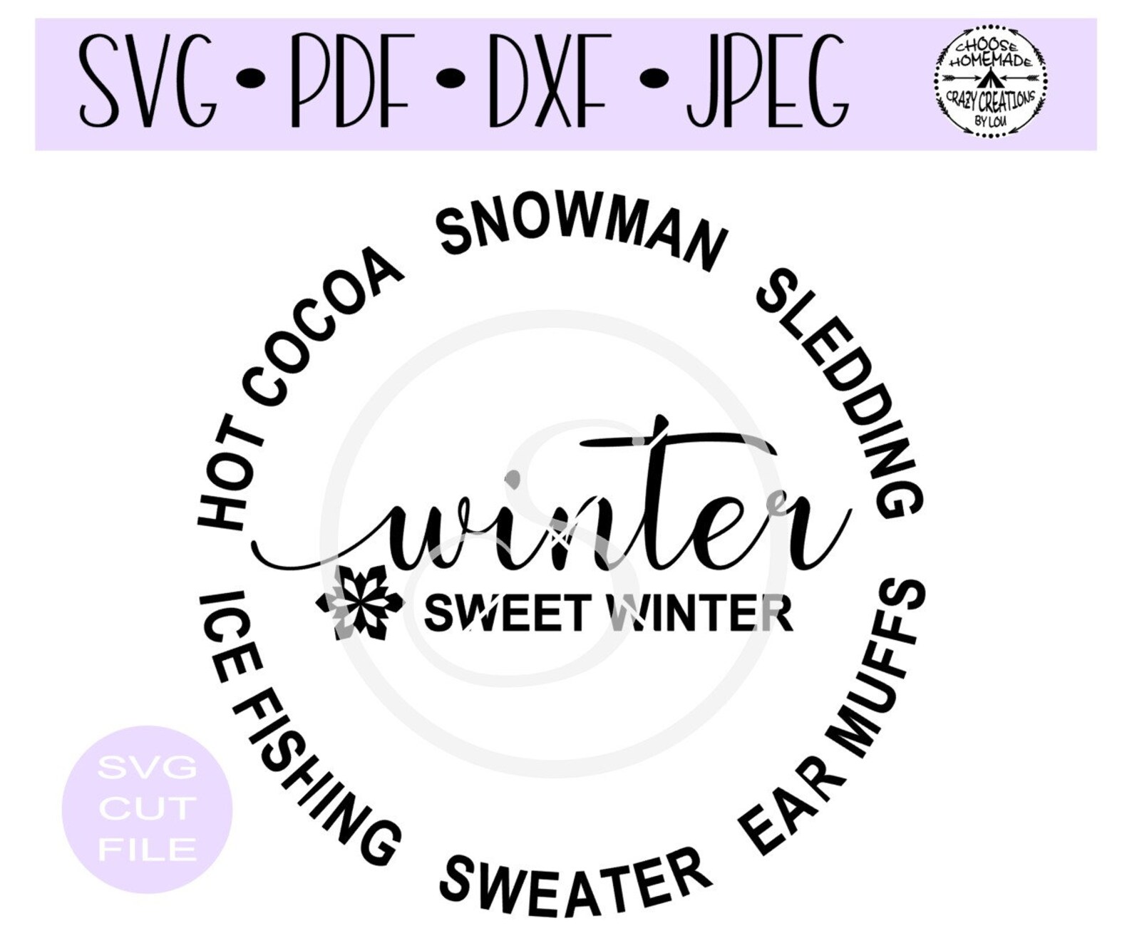 Winter Sweet Winter Circle Word Art SVG Digital Cut File for Htv-vinyl ...