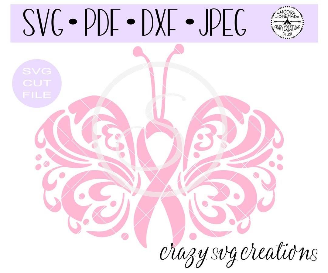 Cancer Butterfly Ribbon SVG | Pink Breast Cancer Digital Cut File for ...