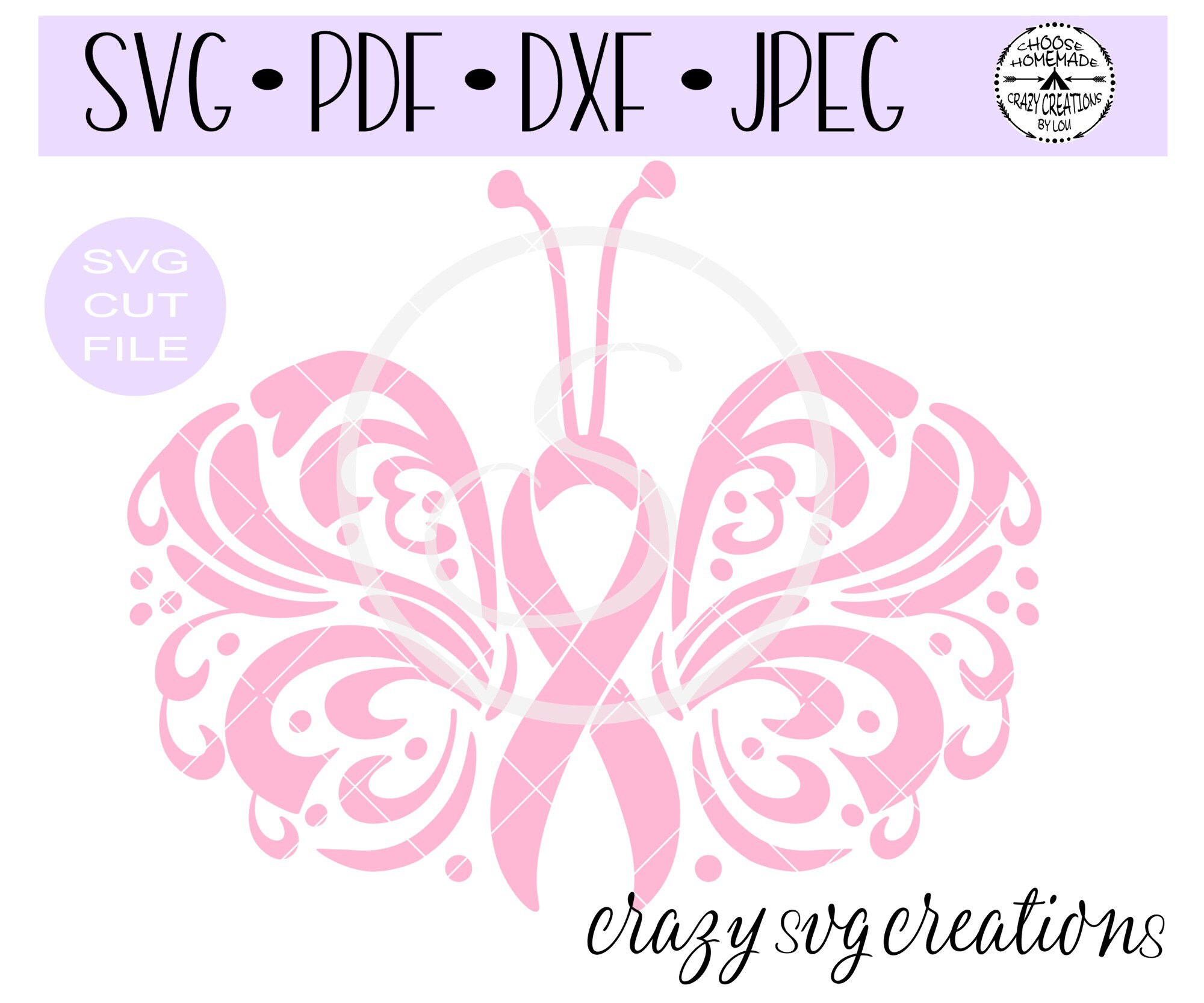 Cancer Butterfly Ribbon SVG Pink Breast Cancer Digital Cut | Etsy