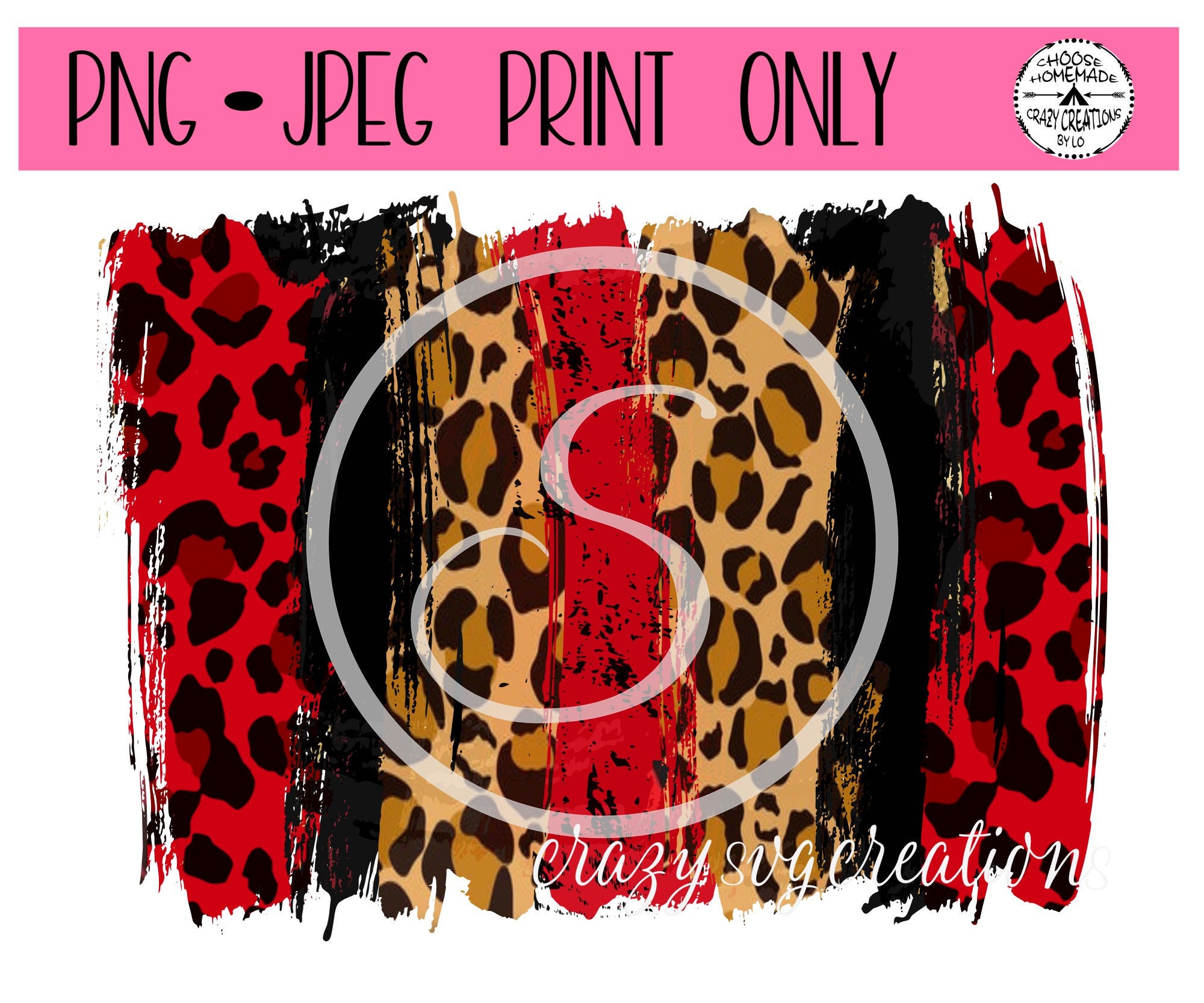 Red Gold Black Leopard Brush Stroke Background Sublimation PNG Jpeg ...