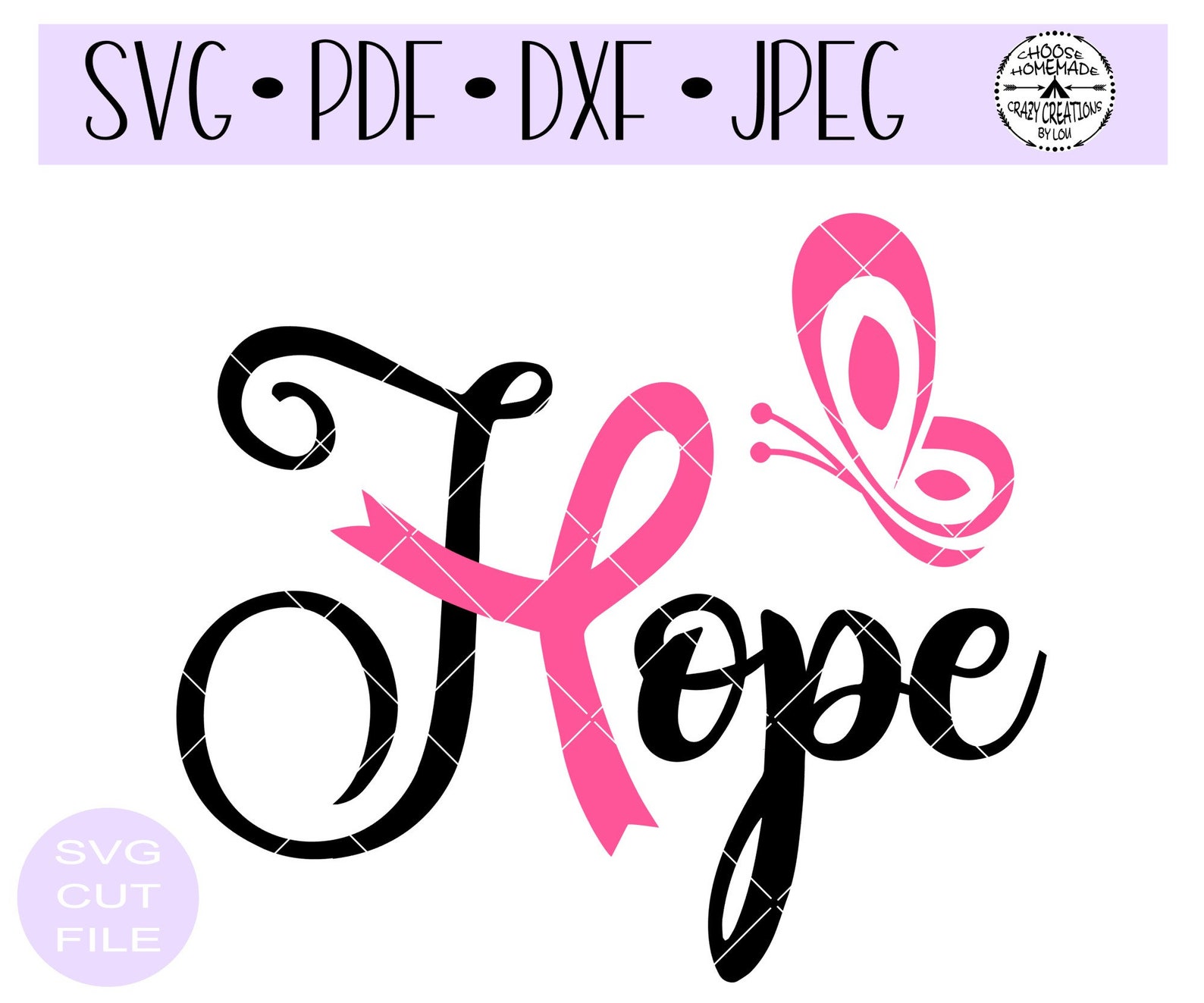 Hope Cancer Ribbon and Butterfly SVG Digital Cut File HTV | Etsy