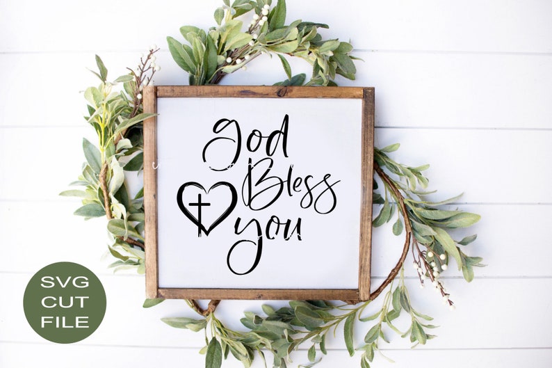 God Bless You Distressed Heart With Cross SVG | Digital Cut File | HTV ...