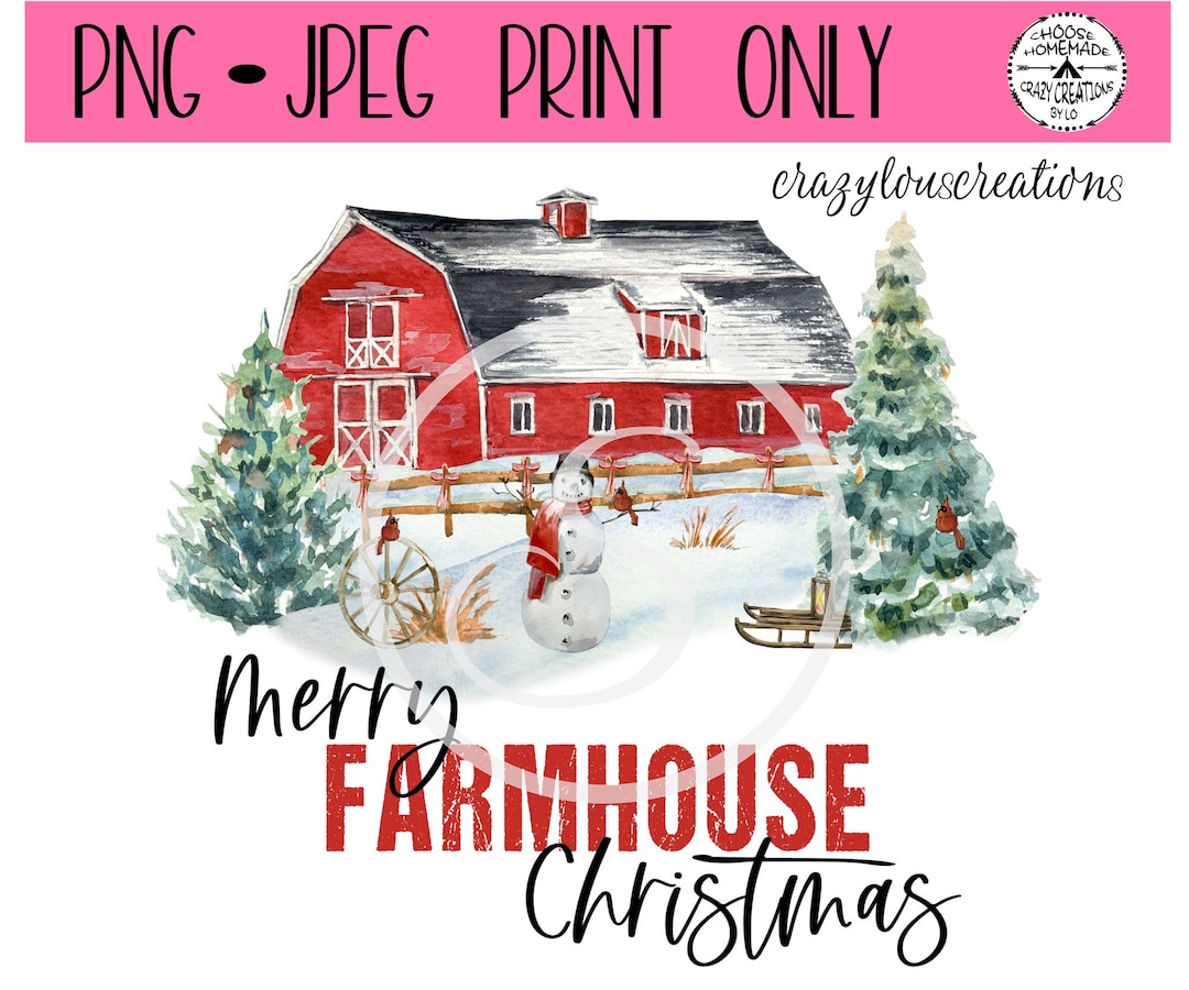 Merry Farmhouse Christmas Barn in Winter Sublimation File | Digital ...
