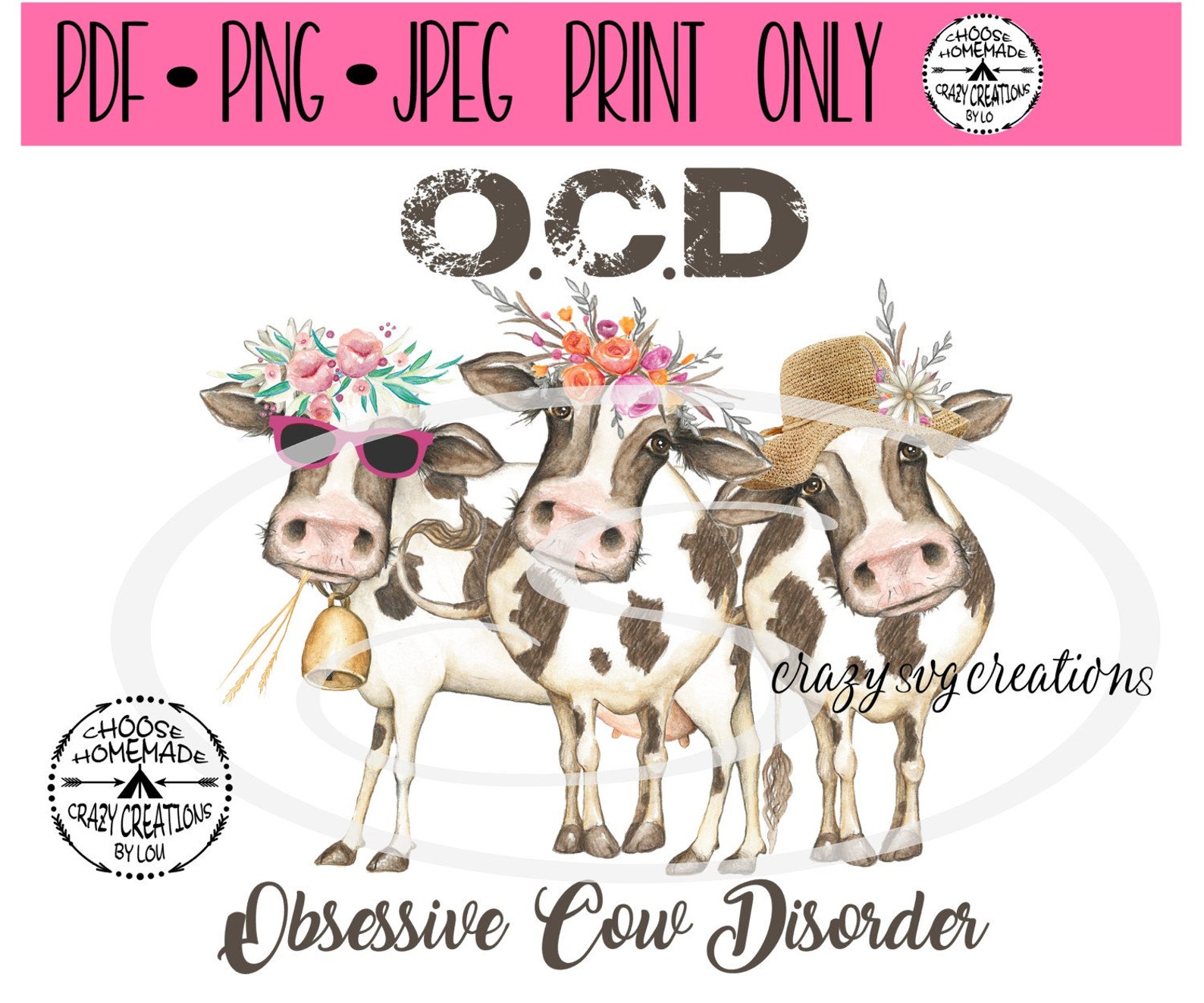 O.C.D. Obsessive Cow Disorder Cute Cows PRINT ONLY Jpeg - Etsy