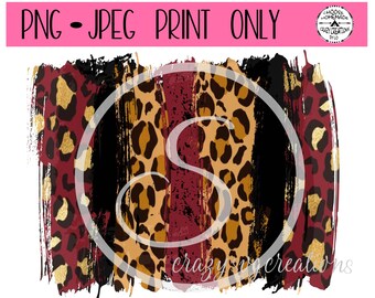 Brush Stroke Sublimation, PNG File, Glitter Leopard, Maroon & Gold ...