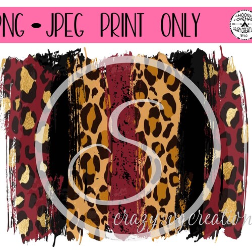 Brush Stroke Sublimation PNG File Glitter Leopard Maroon & - Etsy