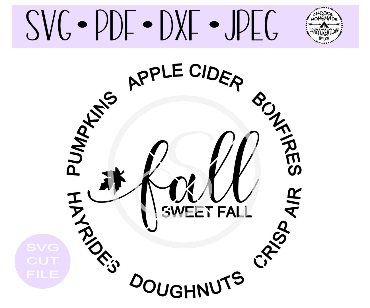 Fall Sweet Fall Words Circle Word Art SVG Digital Cut File for Htv ...