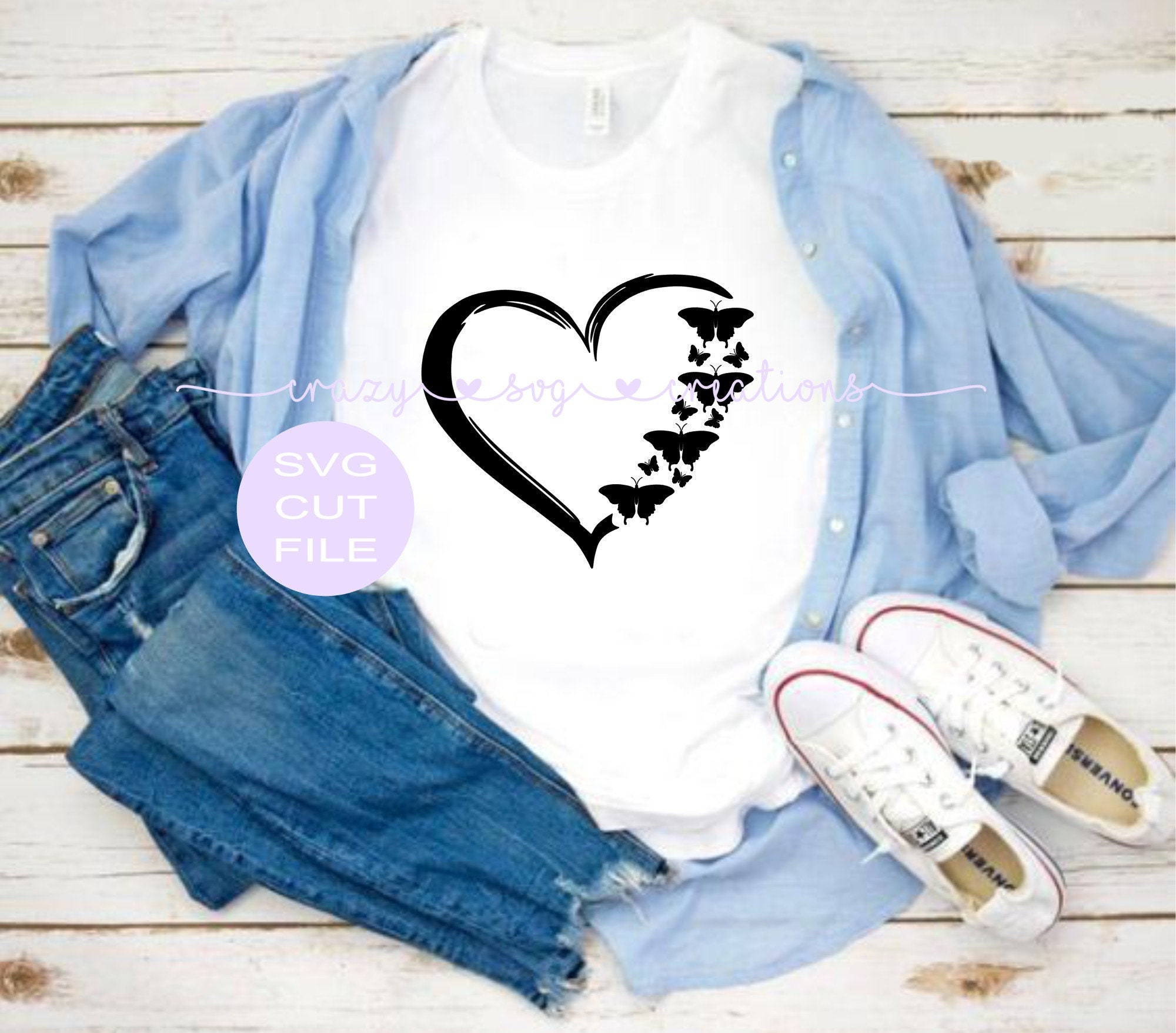 Butterflies Distressed Heart SVG | Digital Cut File | HTV Cut File ...