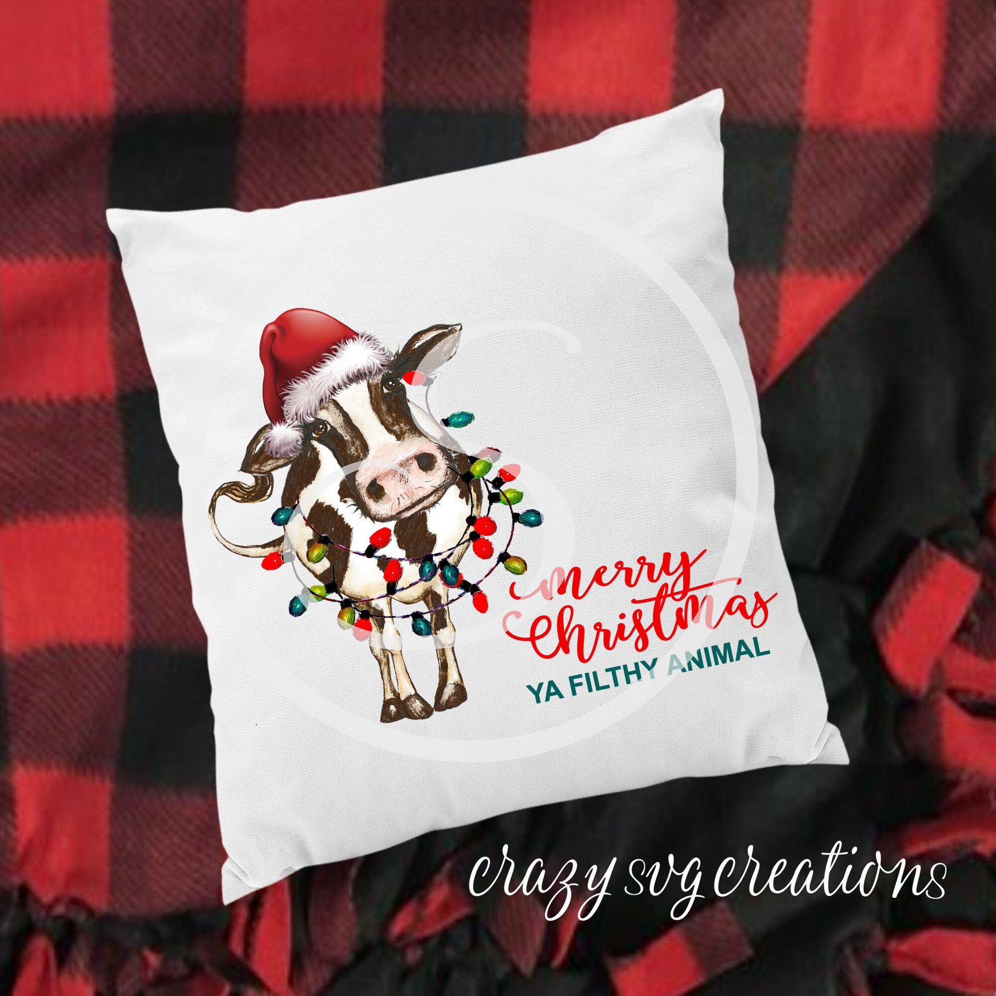 Merry Christmas Ya Filthy Animals Cow With Christmas Lights | Etsy