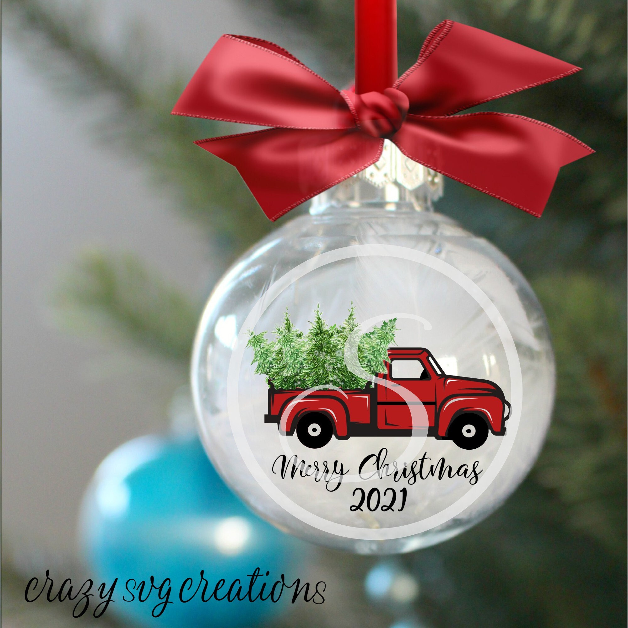 Little Red Truck Tree Merry Christmas With or Without Year - Etsy