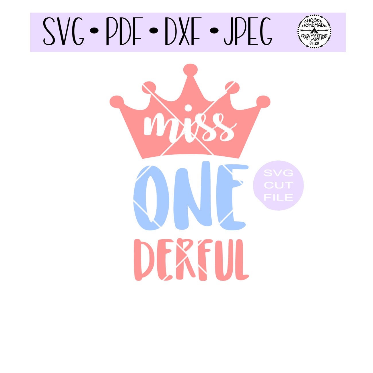 Miss One-derful Crown Girl Onesie SVG Digital Cut File for | Etsy