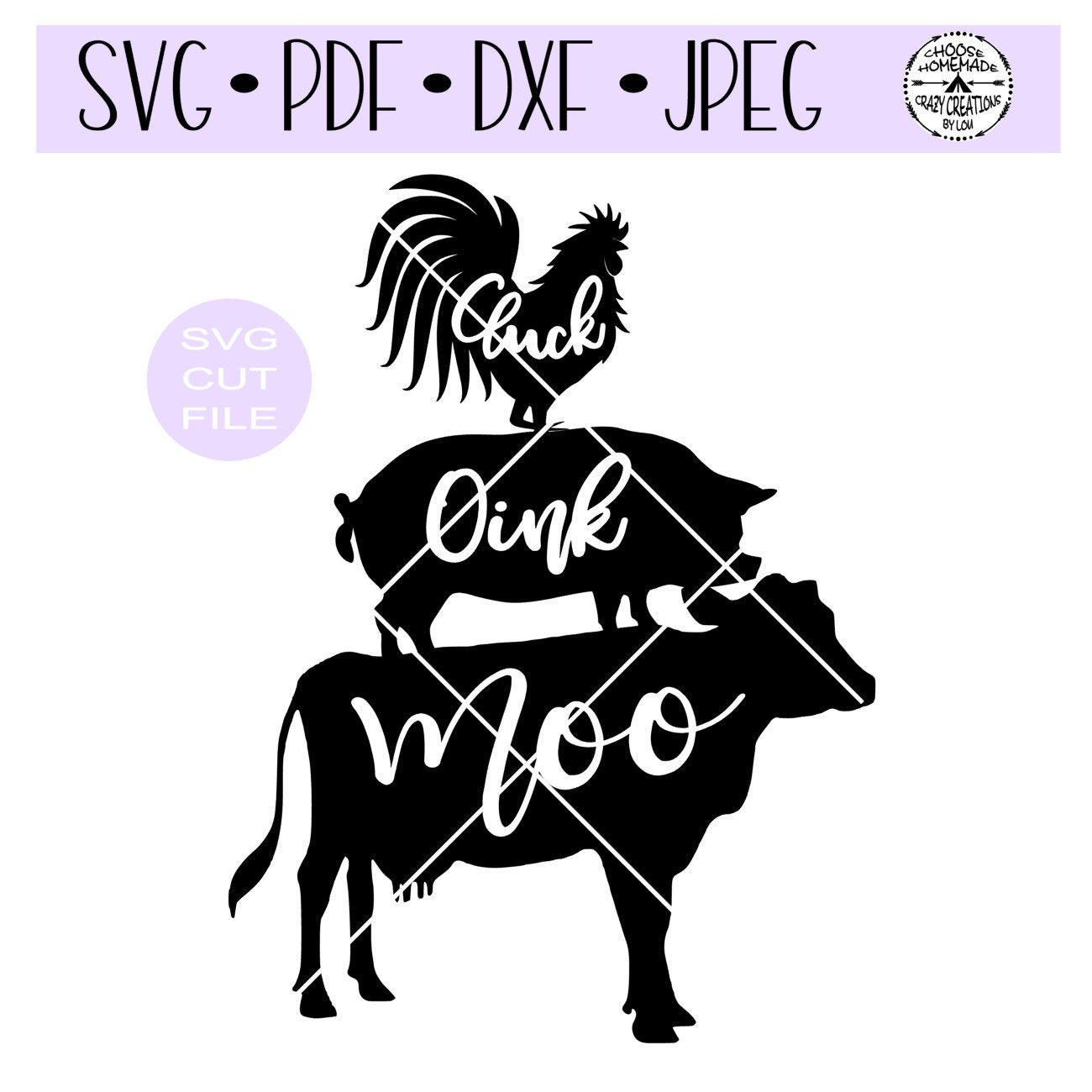 Cow Pig Rooster Stack Cluck Oink Moo Digital Cut File for | Etsy