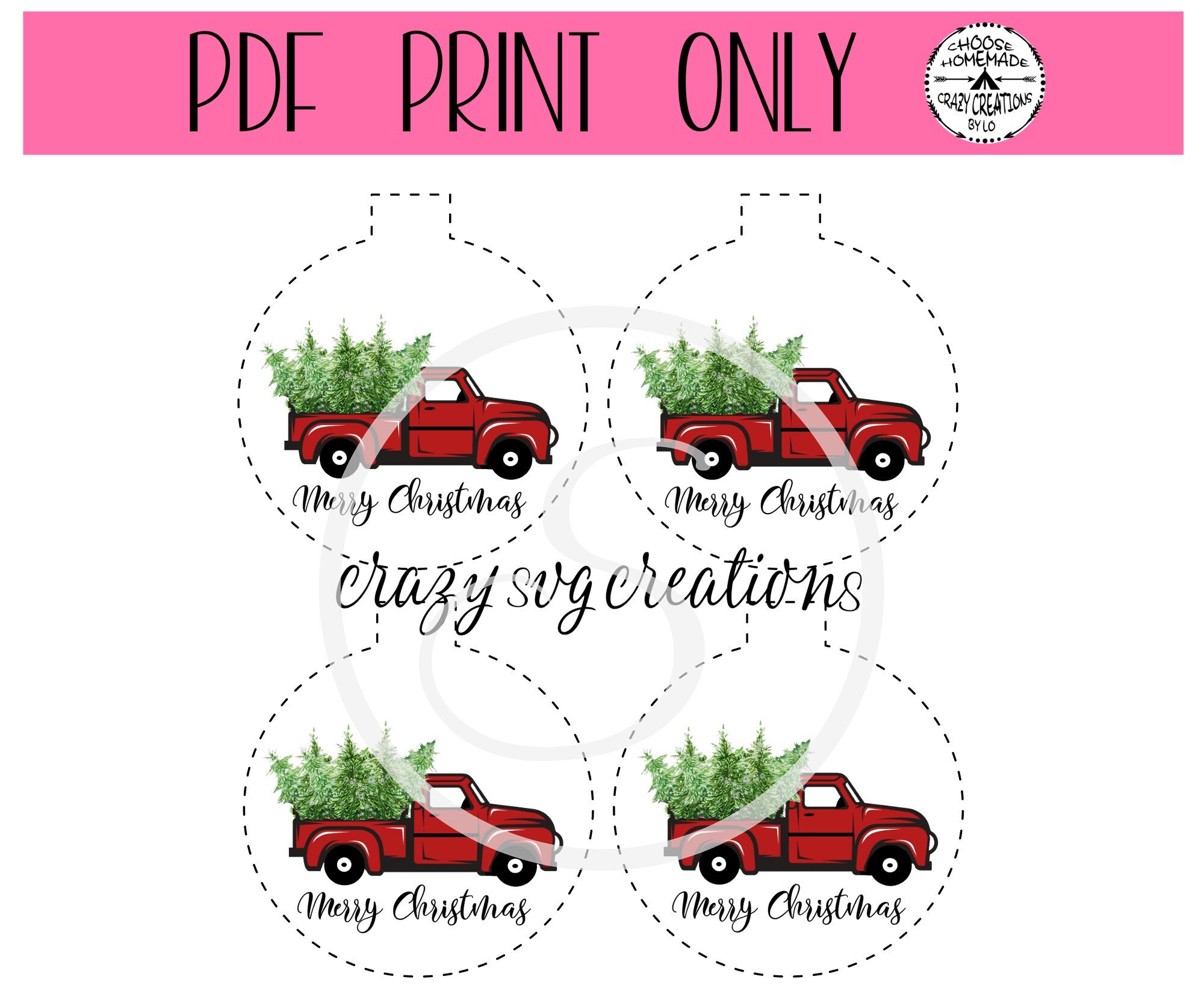 Little Red Truck Tree Merry Christmas With or Without Year - Etsy