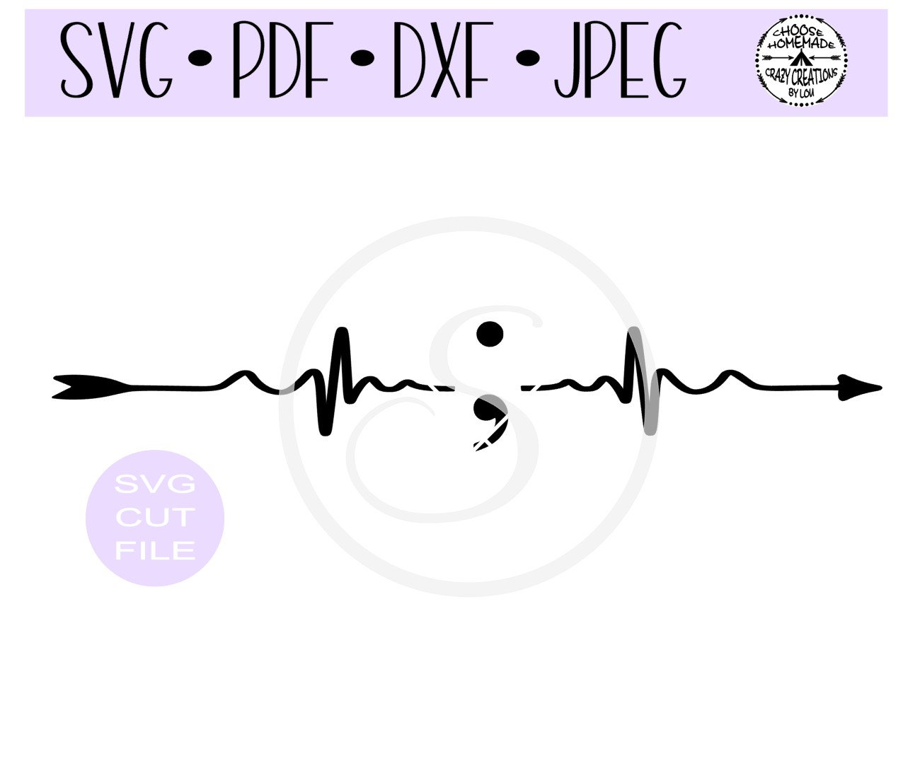 Arrow Heartbeat Semicolon 2 files included one small and one | Etsy
