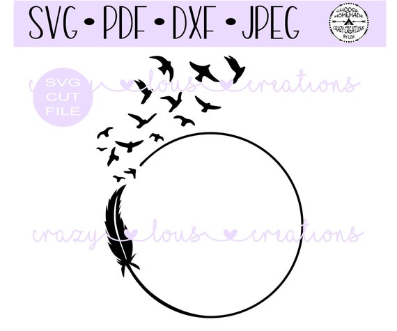 Birds Flying From Feather Circle Wreath SVG Digital Cut File - Etsy