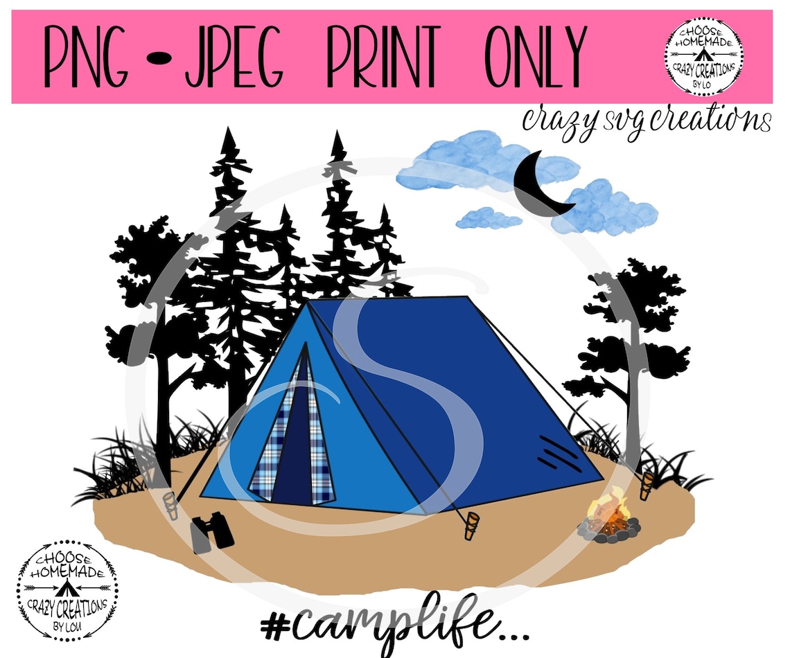 Camp Life Hand Drawn Tent camplife Camping in Tent With | Etsy