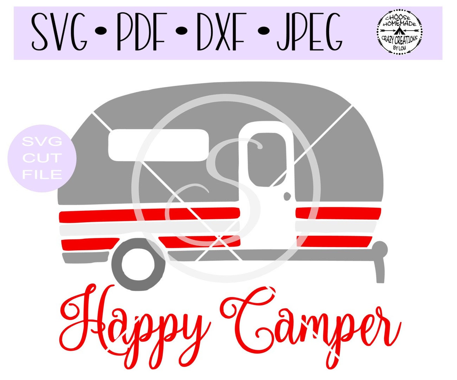 Happy Camper Camping Trailer Digital Cut File for Htv-vinyl-decal-diy ...