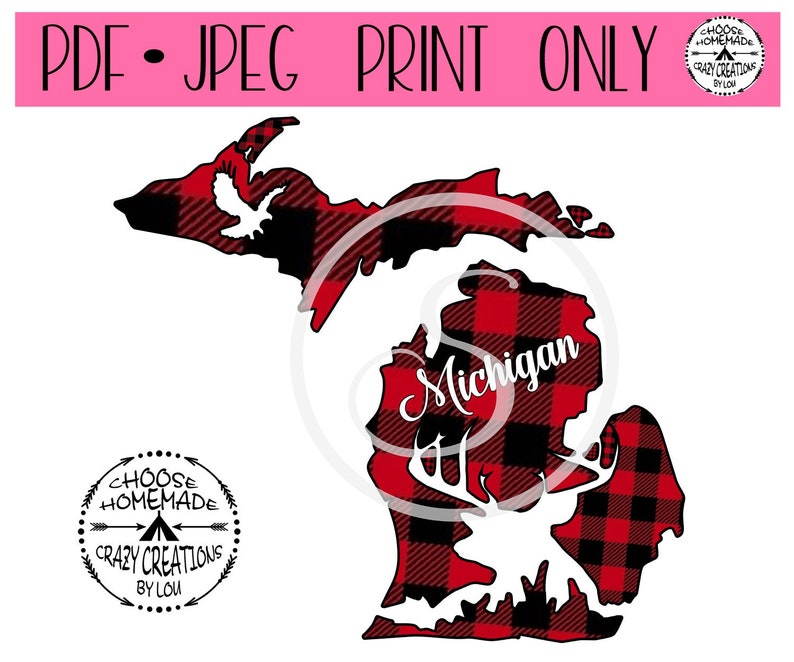 Michigan Buffalo Plaid With Deer and Eagle PRINT ONLY Jpeg - Etsy