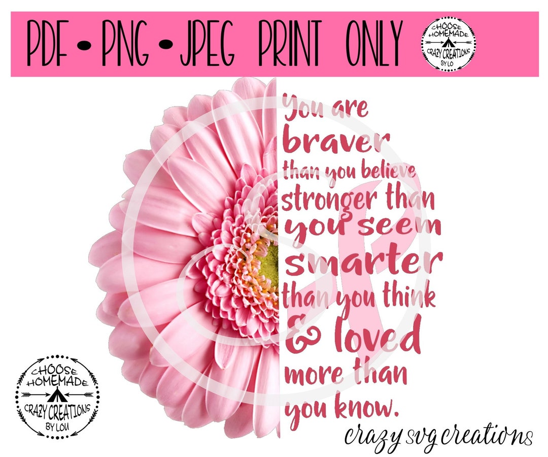 Pink Split Daisy Breast Cancer Ribbon | PRINT ONLY - Jpeg | PNG and Pdf ...