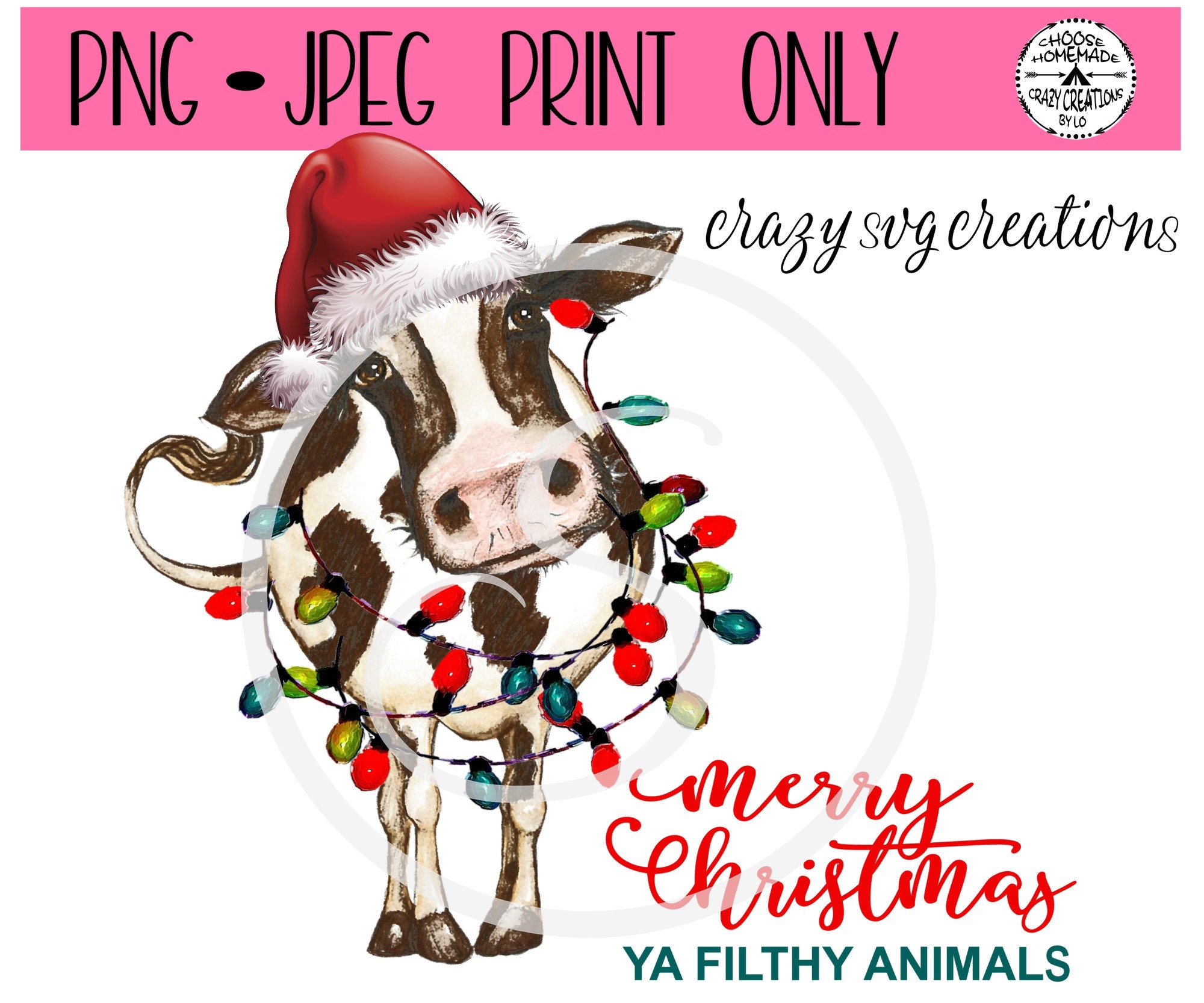 Merry Christmas Ya Filthy Animals Cow With Christmas Lights | Etsy