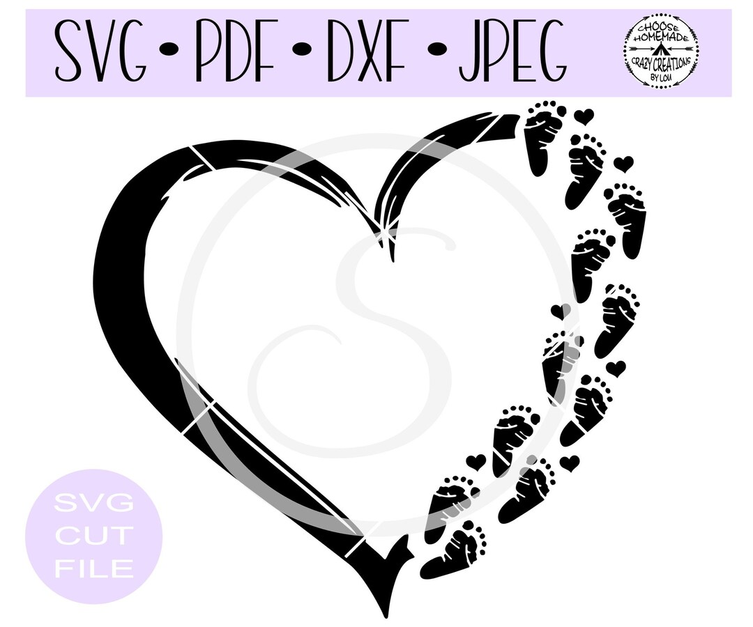 Baby Foot Prints Distressed Heart SVG | Digital Cut File | HTV Cut File ...