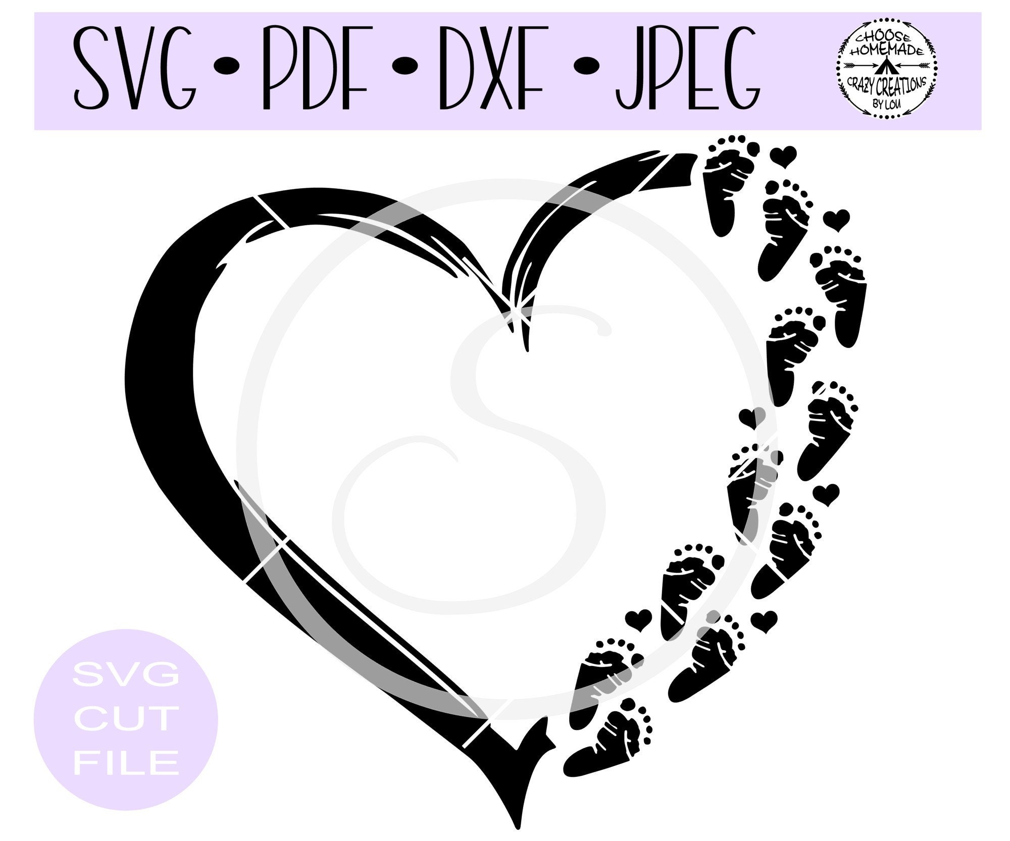 Baby Foot Prints Distressed Heart SVG Digital Cut File HTV | Etsy