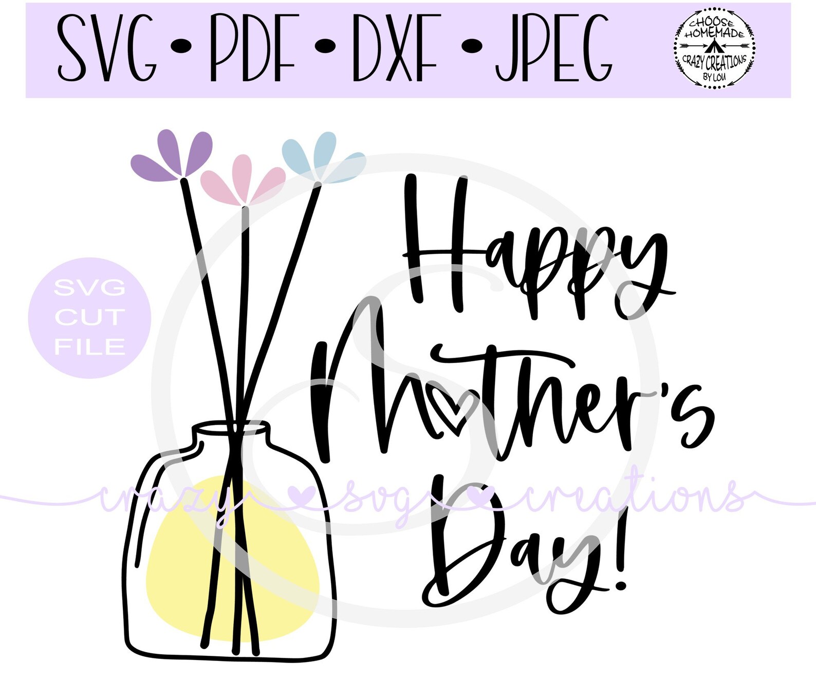 Happy Mother's Day Vase With Flowers SVG | Digital Cut File | HTV Cut ...