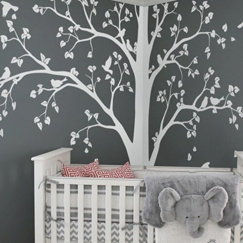 Large Tree Decal Huge White Tree Wall Decal Stickers Corner - Etsy