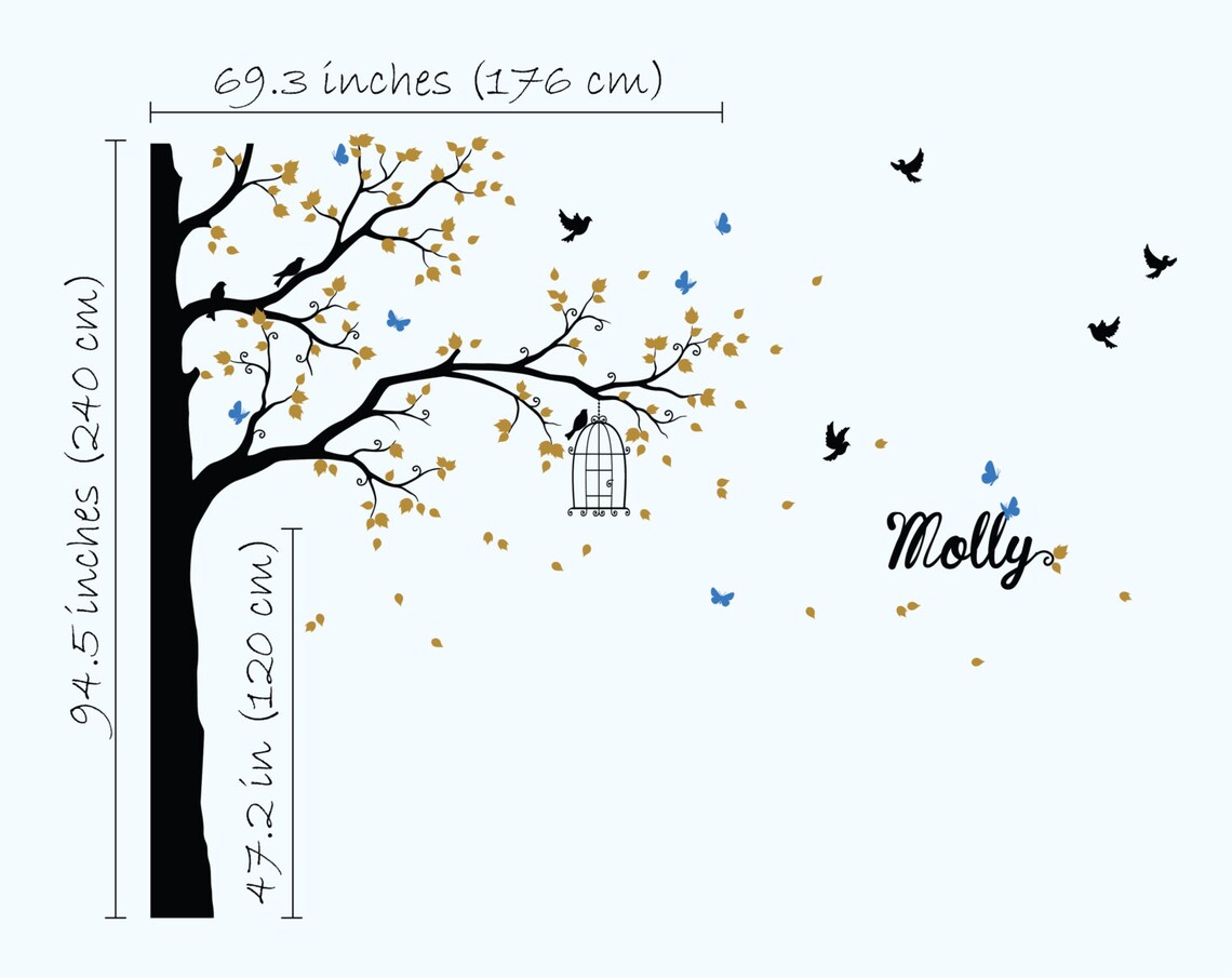 Wall Decal Corner Tree Wall Decal With Butterflies Birds - Etsy