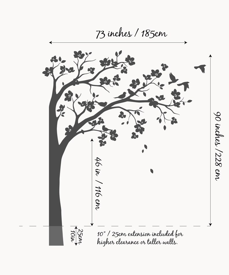 Large Corner Tree Wall Decal Sticker With Big Blossoms Leaves - Etsy