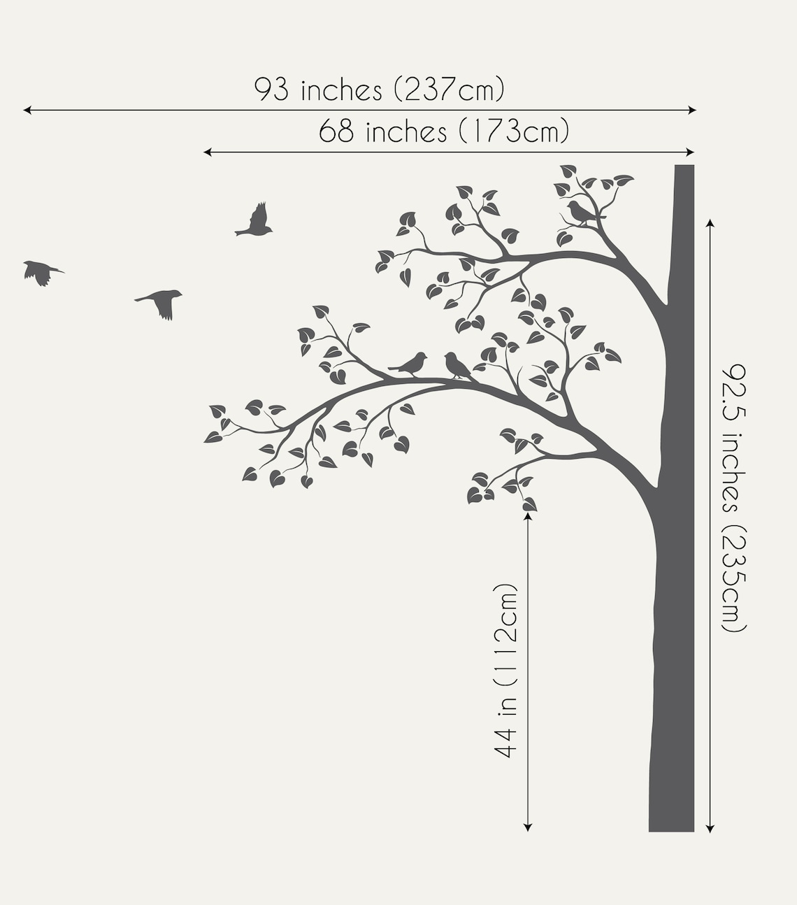 White Tree Wall Decal Huge Corner Tree With Leaves and Birds - Etsy
