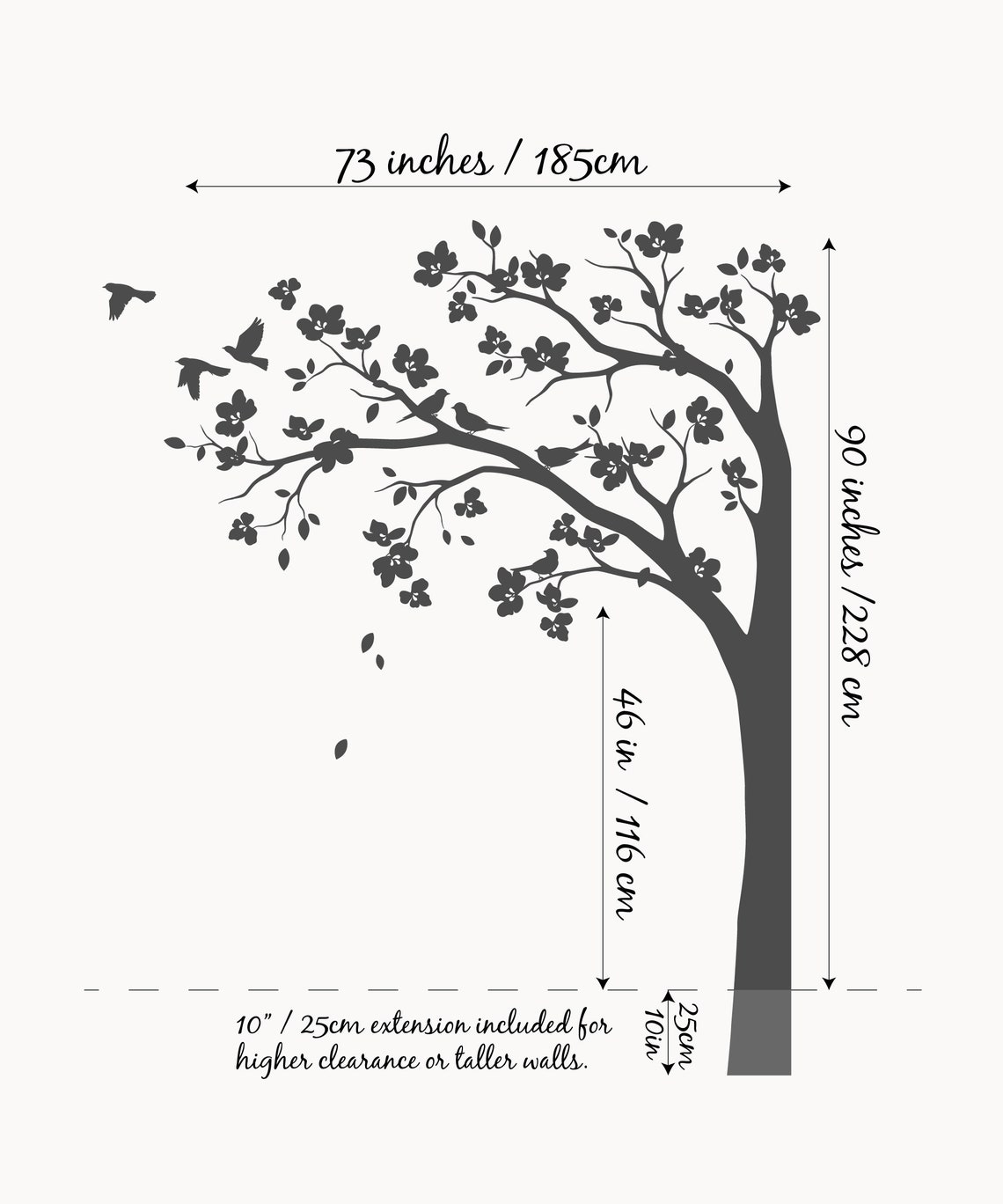 Large Tree Wall Decal Huge Tree Decal Sticker With Blossoms Corner Wall ...