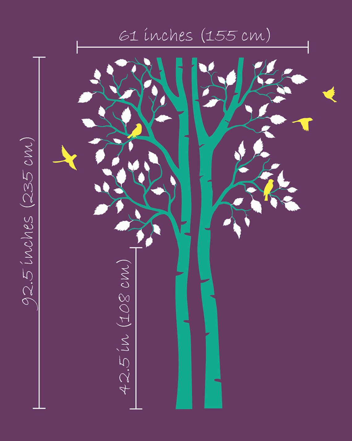 Large Nursery Tree Wall Decal Twin Birch Trees With Leaves and | Etsy