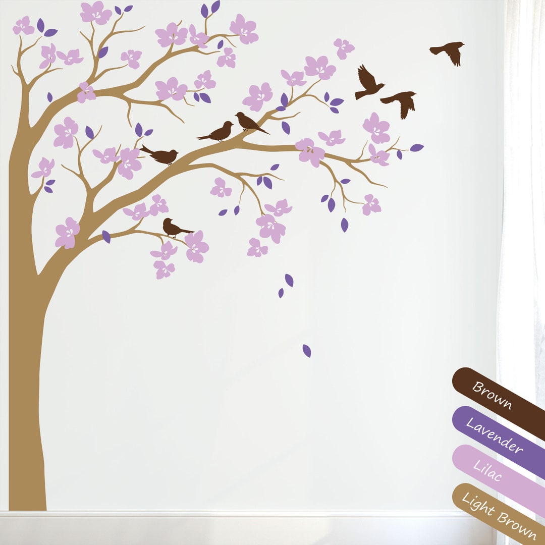 Large Corner Tree Wall Decal Sticker With Big Blossoms, Leaves and ...