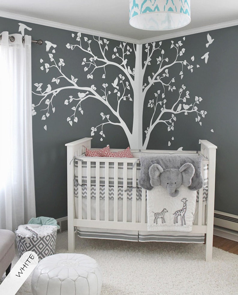 Large Tree Decal Huge White Tree Wall Decal Stickers Corner Etsy