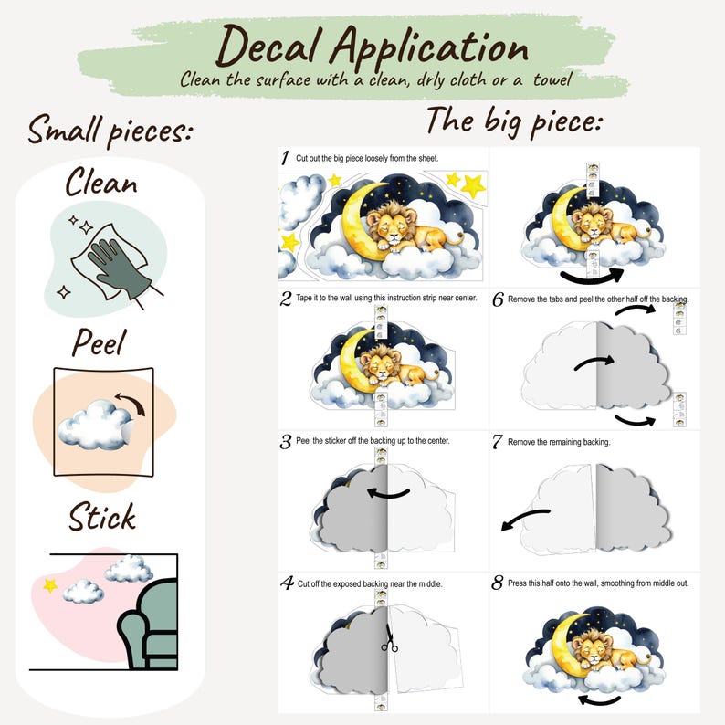 取り外し可能なウォールデカール - 雲の上で眠るテディベア、月と星 | 保育園や子供部屋に最適な大型布ステッカーセット - Etsy 日本