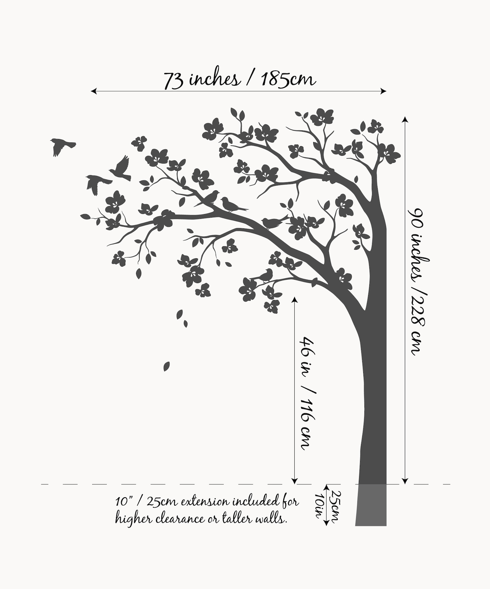 Large Tree Wall Decal Corner Tree Sticker With Big Blossoms Huge Wall ...
