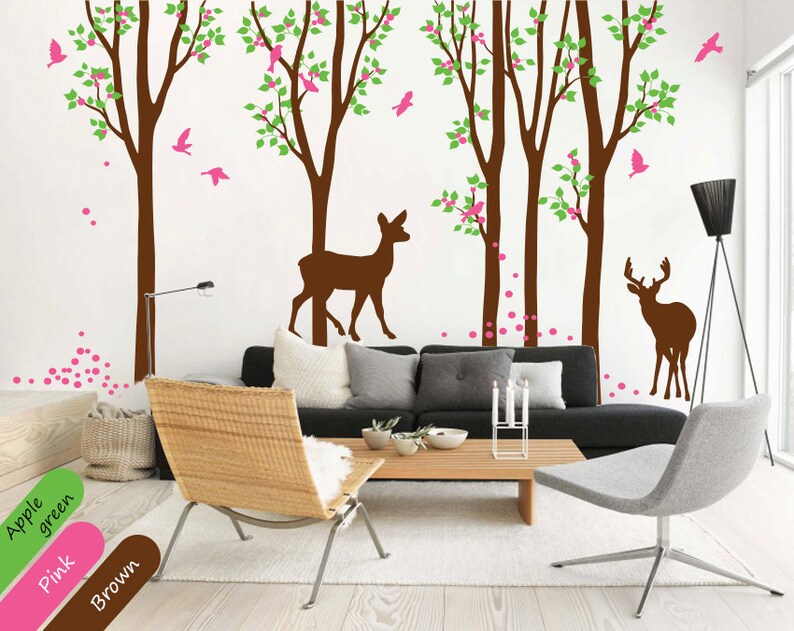 Tall Trees Wall Decals With Leaves Nursery Wall Stickers With - Etsy